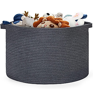 Blanket Basket - 20"x 20"x 13" Cotton Rope Basket for Living Room, Baby Toy Storage Basket, Large Woven Laundry Basket (Gray)