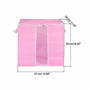 uxcell Clothes Storage Organizer Bag with Reinforced Handle 4pcs, Comforters Storage Bag for Clothes, Bedding, Blankets, Foldable with Sturdy Zipper-Pink