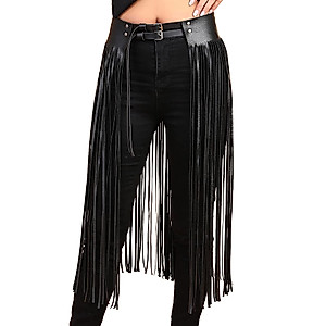 Ayliss Women Tassel Fringe Skirt Belt Punk Waist Dress Belt Vintage PU Leather Waistband Rocker Dance Performance Costume (Black)