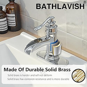 BATHLAVISH Bathroom Sink Faucet Chrome, Waterfall Bathroom Faucet, Single Hole Bathroom Faucet, Farmhouse Single Handle Vanity RV Lavatory with Pop Up Drain with Overflow