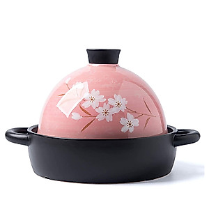1.9L Cherry Blossoms Tagine Pot, Moroccan Ceramic Braised Stewed Pot - Cooking and Stew Casserole Slow Cooker