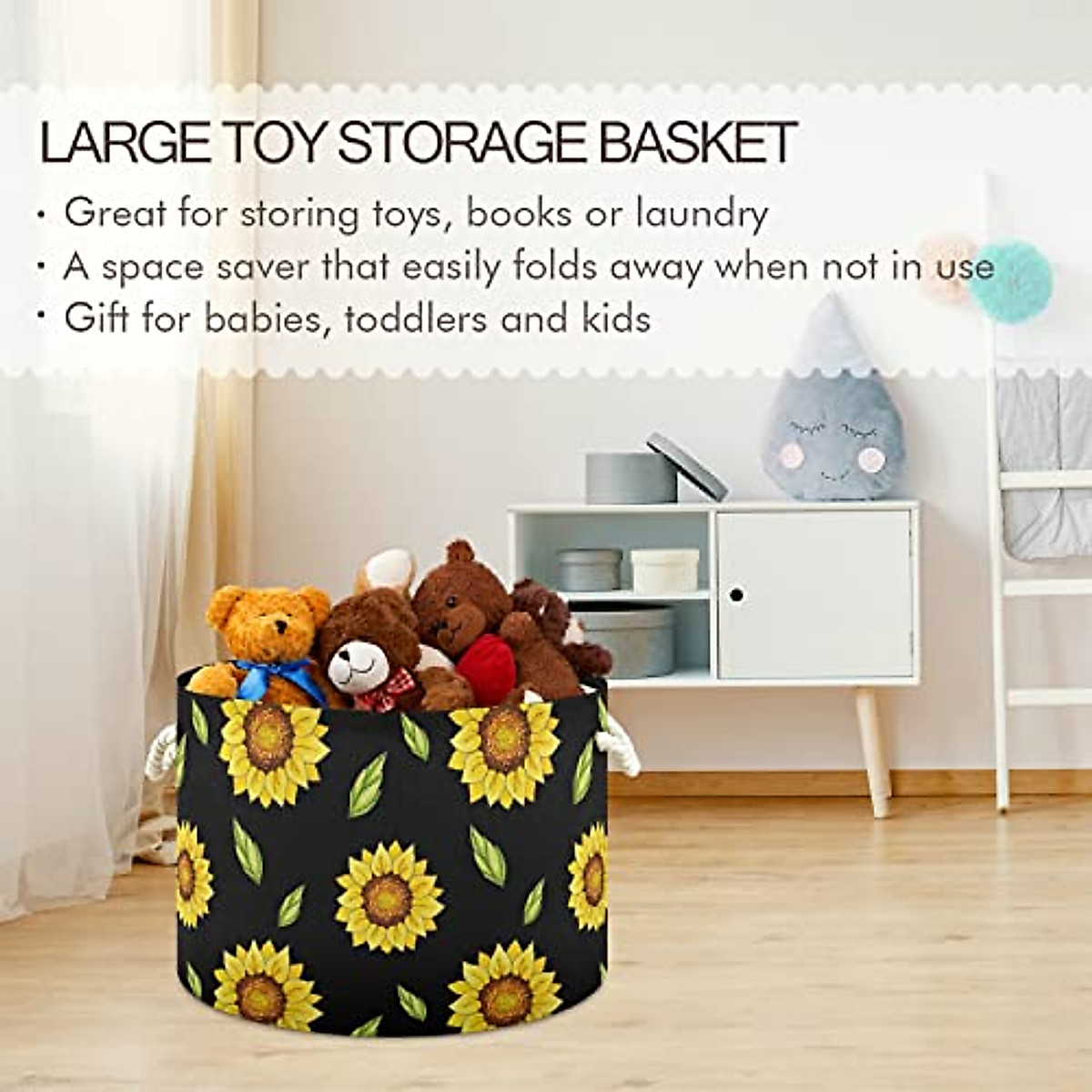 ALAZA Flower Seamless Sunflower Floral Storage Basket Gift Baskets Large Collapsible Laundry Hamper with Handle, 20x20x14 in