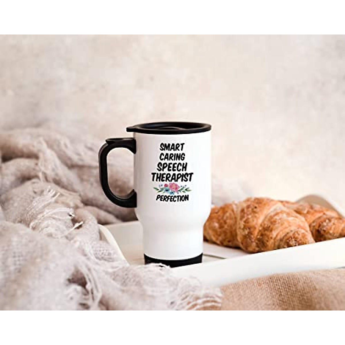 Casitika Speech Pathologist Gifts. 14 Oz Speech Therapy White Steel Travel Mug. Novelty Cups For Slp Teachers, Students Or Co-workers.