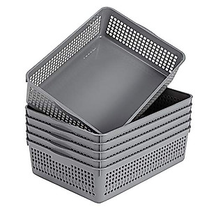 Eslite Plastic Organizing Baskets/Storage Tray Baskets,6-Pack,Gray