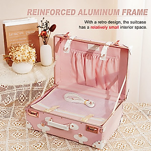 urecity Vintage and Cute Carry-on Overnight Case Non-wheeled Mini Leather Trunk Suitcase with Shoulder Strap