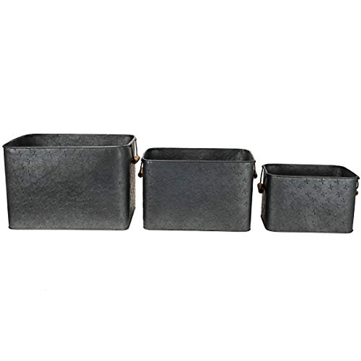 Foreside Home & Garden Black Set of 3 Galvanized Decorative Storage Nesting Bins with Wood Handles