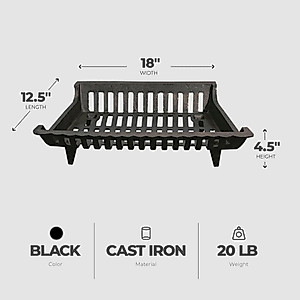 Panacea 18 Inch Cast Iron Fireplace Grate for Fireplace Log Carriers and Holders, Home Improvement, and Hearth Essentials, Black