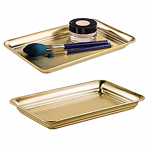 mDesign Metal Storage Organizer Tray for Bathroom Vanity Countertops, Closets, Dressers - Holder for Watches, Earrings, Makeup, Reading Glasses, Perfume, Guest Hand Towels, 2 Pack, Soft Brass
