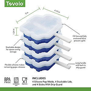 Tovolo Silicone Popsicle Molds with Sticks (4-Pack, Truck) - Reusable Ice Pop Molds for Homemade Flavored Ice Pops & Frozen Snacks - Stackable Popsicle Maker with Lid, Dishwasher Safe & BPA-Free