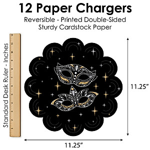 Big Dot of Happiness Masquerade - Venetian Mask Party Round Table Decorations - Paper Chargers - Place Setting for 12