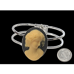 Hinged 3-D Victorian Acrylic Cameo Cabochon Silver Plated Bangle Bracelet + GIFT BAG