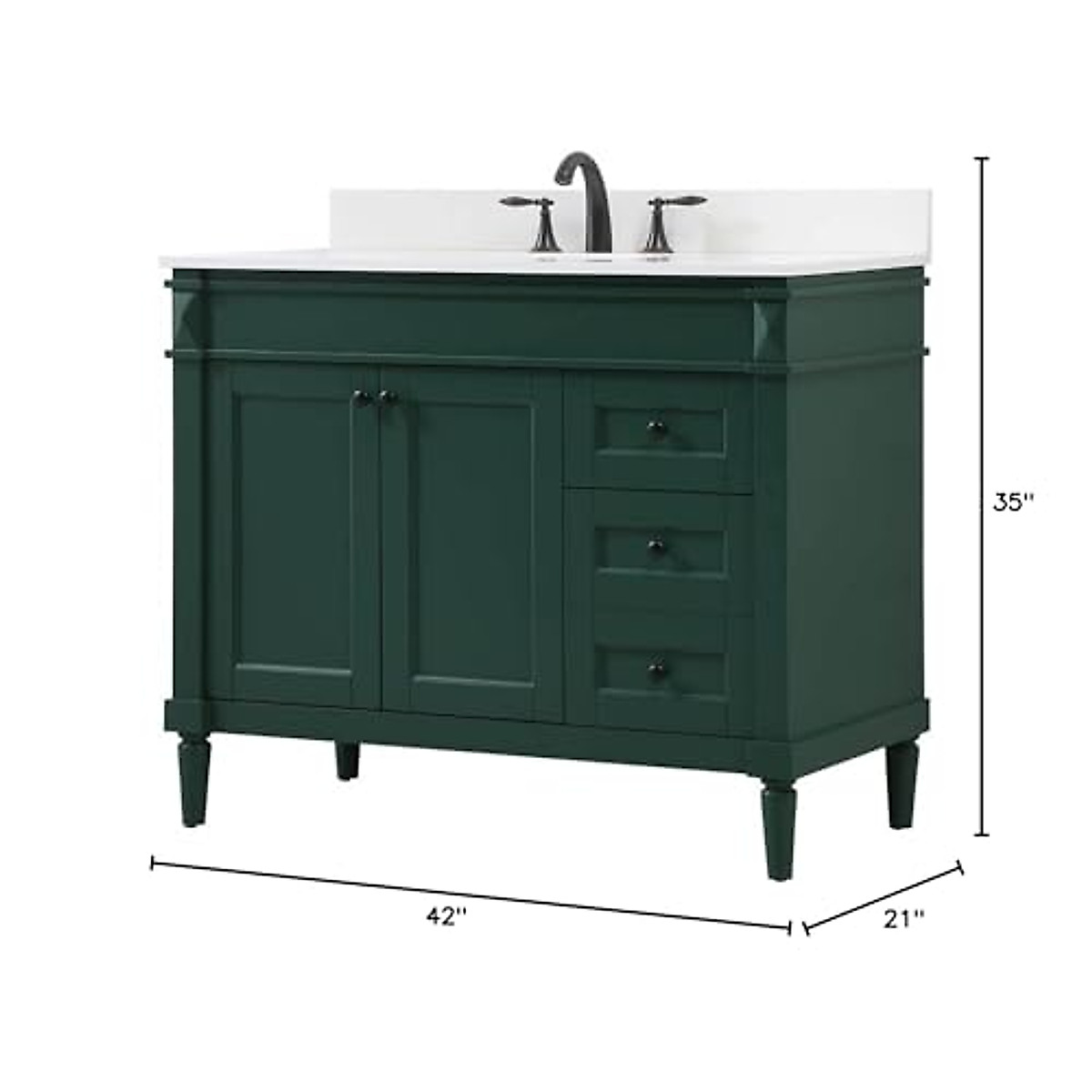 Elegant Decor Indoor Modern Under Sink Bathroom Fixtures Storage Organizer Cabinet 42 inch Single Bathroom Vanity - Green with backsplash