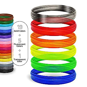 3d Pen Filament Refills - PLA filament 1.75mm | 25 Colors, 20 Solid Colors + 5 Fluorescent / Transparent, 33ft Each, 825 Feet Total