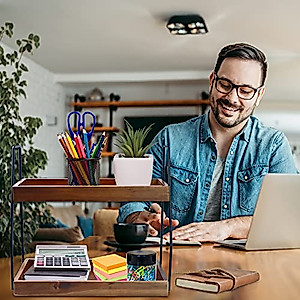 Demigo Acacia Bathroom Organizer Countertop, 2-Tier Wood Counter Standing Rack, Countertop Storage Shelf for Organizing Bathroom Kitchen Office Desk Vanity Cosmetic Balcony