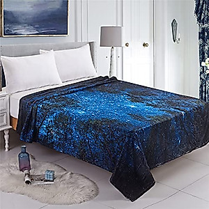 Goodbath Throw Blanket, Starry Night Galaxy Forest Trees Fleece Throw Blanket for Couch Sofa Bed Traveling, 58 x 80 Inch