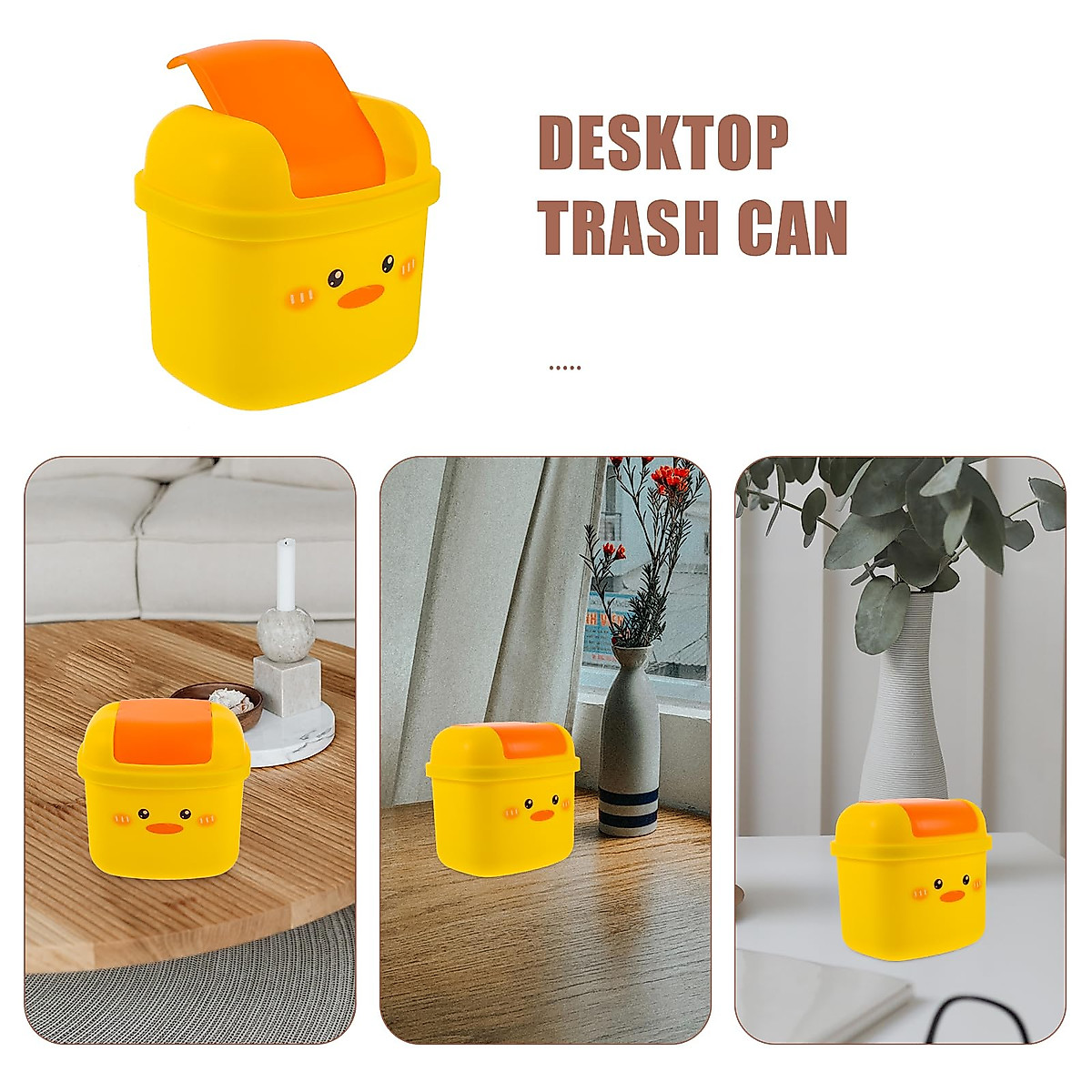 Amosfun Little Yellow Duck Trash Can Desktop Waste Container Paper Waste Basket Mini Garbage Can Small Trash Can Jewelry Organizer Rubbish Bin Girl Small Paper Plastic Super Cute