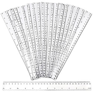 PINGEUI 100 Pack 12 Inches Clear Plastic Straight Rulers, Plastic Measuring Ruler with Inches and Metric Graduations, Measuring Tool for School and Office Supplies