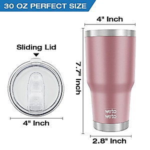 WETOWETO 30oz Tumbler, Stainless Steel Vacuum Insulated Water Coffee Tumbler Cup, Double Wall Powder Coated Spill-Proof Travel Mug Thermal Cup for Home Outdoor (Rose Gold, 1 Pack)