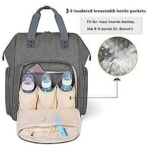 LUXJA Breast Pump Bag with Compartments for Cooler Bag and Laptop, Breast Pump Backpack with Breastmilk Bottle Pockets (Fits Most Major Breast Pump, Suitable for Working Mothers), Gray