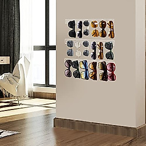 Watpot Sunglasses Organizer Storage Wall Mounted, 3 Pack Acrylic Eyeglasses Holder Hanging Shelves for Multiple Glasses Display, Clear