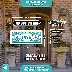 Small No Soliciting Sign for House, 4 Small Sizes Compatible with Most Video Doorbells, Weatherproof Matte Stickers, Made in USA (Home Kit - Black)