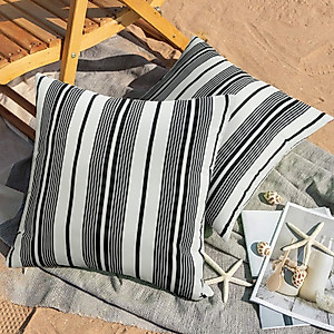 Black and White Striped Outdoor Pillow Cover, Outdoor Pillow Covers 18x18 Waterproof Set of 2, Decorative Throw Pillow Cover for Outside Patio Furniture Garden (No Inserts)