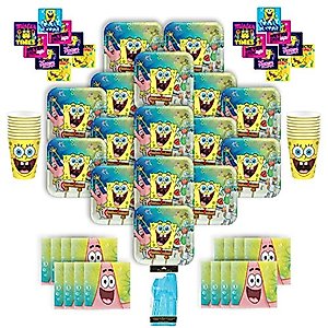 B-THERE Spongebob Squarepants Party Pack for 16 Guests - 16 Dinner Plates, Napkins, Cups, Cutlery Sets, and Stickers
