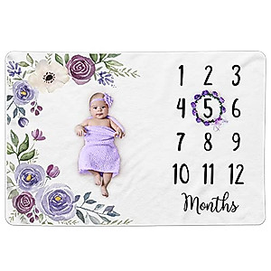 Paishanas Baby Monthly Milestone Blanket | Baby Girl | Super Soft Fluffy Fleece | Floral | Monthly Blanket | Photo Props for Newborn | Photography Backdrop 60" x 40"