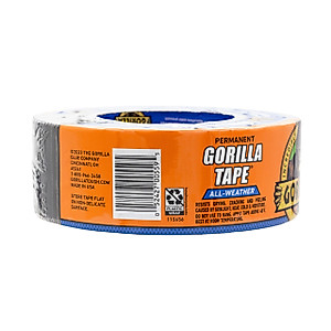 Gorilla All Weather Outdoor Waterproof Duct Tape, UV and Temperature Resistant, 1.88" x 25 yd, Black, (Pack of 1)