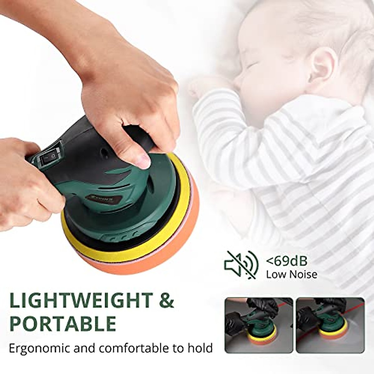 EYPINS Car Polishers and Buffer,6" Cordless Car Polisher for Car Waxing and Polishing,Rechargeable,Random Orbital DA Polisher Buffer,6-level Variable Speed,25Pcs Buffer Polisher Machine Kit