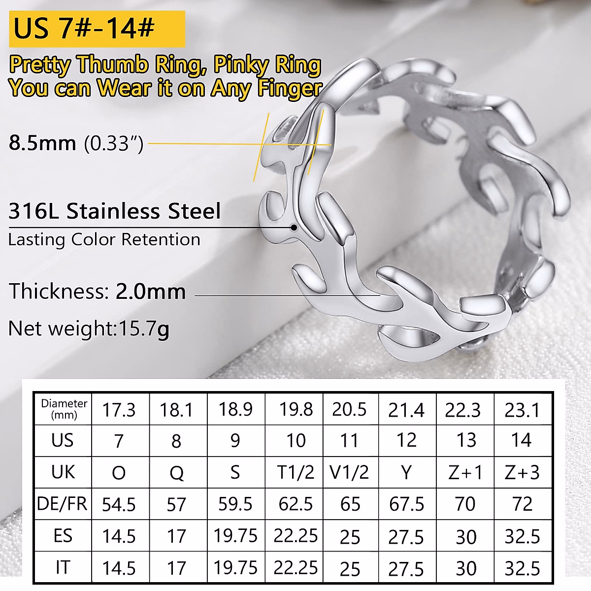 PROSTEEL Stainless Steel Flame Ring Jewelry Cool Pinky Rings For Men Size 7