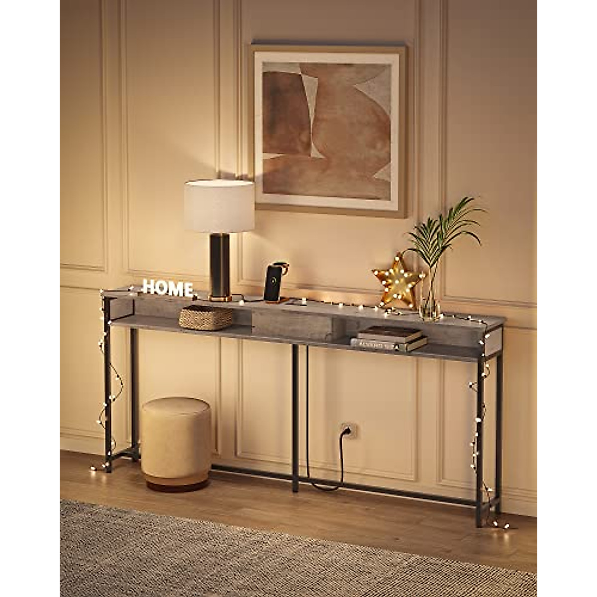 VASAGLE Narrow Console Table - 70.9 Inch Sofa Table with 2 Outlet and 2 USB Ports, Long Entryway Table for Hallway, Behind The Couch, Home Office or Living Room ULNT118B02