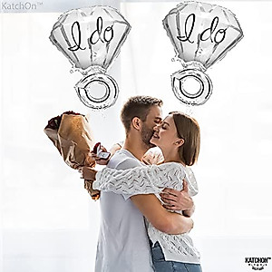 KatchOn Silver I Do Diamond Ring Balloon - 25 Inch, Pack of 2 | Engagement Ring Balloon for Engagement Party | Silver Ring Balloon for Bridal shower | I Do Balloons for I Do BBQ Party Decorations