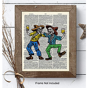 Day of the Dead Wall Art Poster - Halloween Mexican Skeleton, Sugar Skull Decor - 8x10 Home or Party Decoration for Living Room, Bedroom, Bar - Unique Gift for Men - UNFRAMED Print - Beer Party Bros