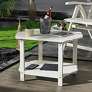FERFALDER Adirondack Patio Table-2 Tier Outdoor Side Table White Balcony Table for Garden Pool