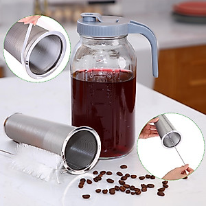 Tioncy 2 Sets Cold Brew Coffee Maker 64 oz Mason Jar Cold Brew Pitcher with Coffee Filter and Brush Glass Storage Pitcher for Iced Brew Coffee, Ice Tea, Homemade Fruit Drinks Container (Gray)