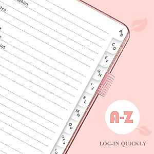 ZICPERY Password Book with Alphabetical Tabs - Premium Leatherette Hardcover Internet Password Keeper Logbook - Untitled Medium Size Password Notebook & Organizer for Home or Office (Rose Gold)