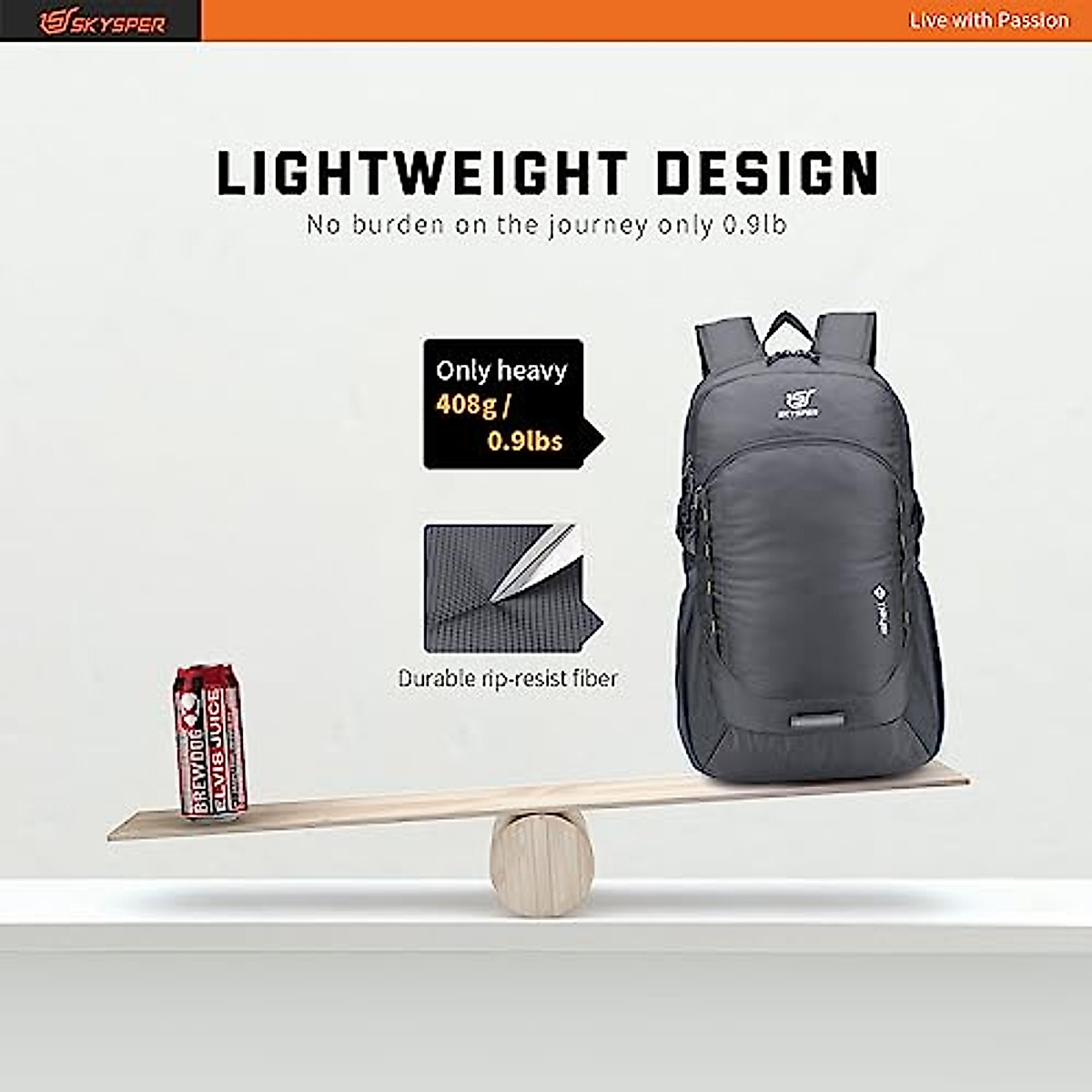 SKYSPER Packable Hiking Backpack 35L Lightweight Travel Daypack Waterproof Hiking Daypack for Women Men(Darkgrey)