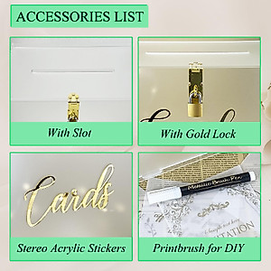 FCDECOR 11" Acrylic Wedding Card Box with Lock, Frosted Gift Card Box for Wedding Decorations for Reception, Honeymoon Fund Money Box for Bridal Shower Decorations Party Reception Anniversary