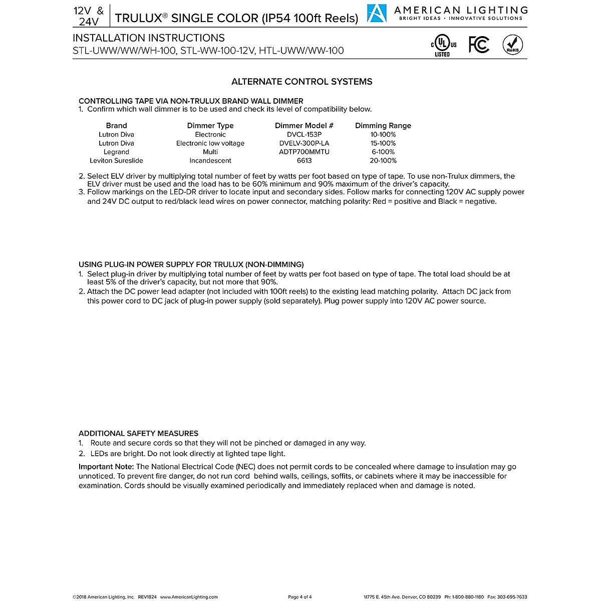 TRULUX STL-WW-100-MASTER STL-WW-100 IP54 Standard Grade LED Tape Light Reel, Reel-100ft, Warm White 3000K