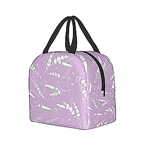 carati Cute Lavender Flowers Light Purple Lunch Box Reusable Lunch Bag Cooler Tote Travel Picnic Insulated Durable Shopping