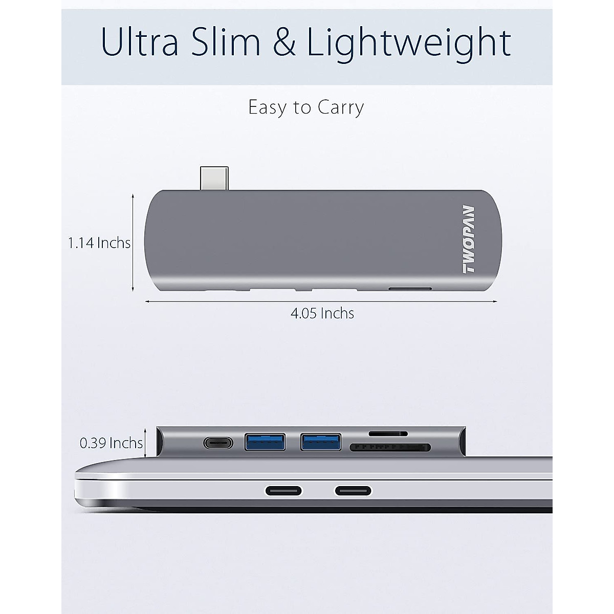 TWOPAN USB C Hub for MacBook Pro/Air M1 M2 M3, 6-in-1 Multiport Adapter with 4K HDMI, Thunderbolt 3, USB 3.0 Data Ports, SD & Micro SD Card Reader