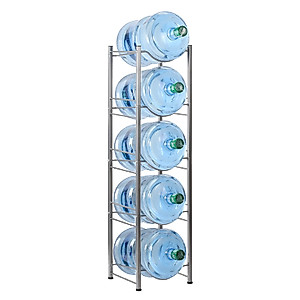 HEOMU 5 Gallon Water Jug Rack, 5-Tier Water Bottle Holder Storage Rack, Water Jug Organizer for Kitchen, Office, Garage, Silver