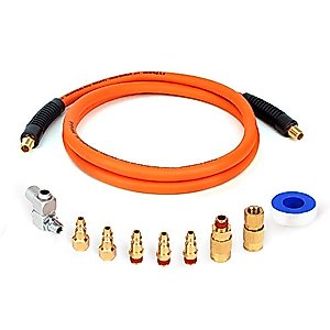 FYPower 10 Pieces Hybrid Lead-in Air Hose kit, 3/8 Inch x 6 ft Whip Air Compressor Hose Kit, 1/4" NPT Air Coupler and Plug, Industrial Solid Brass Quick Connect, 360° Swivel Connector