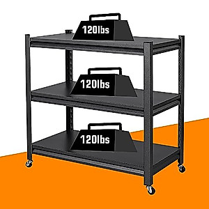 ZAOUS Garage Shelving Heavy Duty Loads 360LBS, 63" Heavy Duty Garage Storage Shelves, Adjustable 3 Tier Metal Shelves for Garage Basement Kitchen Warehouse, 31.5" H x 34" W x 18" D (3-Tier)