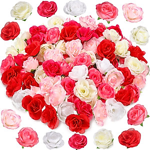 Geosar 102 Pieces Fake Rose Flower Heads 1.4 Inch Mini Artificial Silk Rose Head for Crafts Wedding Home Decoration Party Marriage Car Shoes Hats Corsage Accessory Decor, 6 Colors