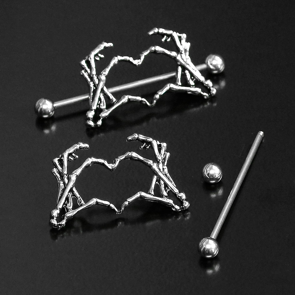 Body Candy Nipplerings Piercing Women 14G 1 1/2" Stainless Steel Skeleton Heart 2Pc Dangle Nipple Ring Set 38mm