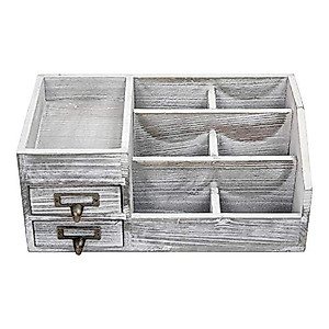 Distressed Rustic Wooden Office Desktop Organizer Wood Shelf Tabletop Home Organizer Storage with Multiple Compartments 2 Tier Drawers,perfect Jewelry storage Display Box for Desk, Vanity (gray)