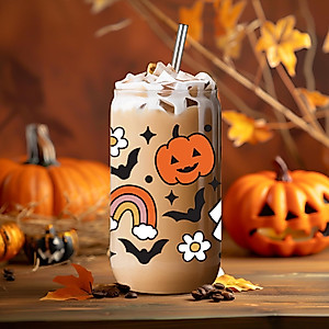 LEADO Ghost Pumpkin Halloween Cups, Iced Coffee Cup with Lid and Straw, 16 oz Fall Aesthetic Tumbler - Halloween Gifts for Women, Spooky Fall Gifts, Halloween Boo Basket Gifts for Her, Friends