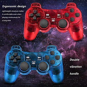 BicycleStore 2 Pack Controller for PS2 Playstation 2.4G Gamepad Joystick Remote with Shock Vibration (ClearBlue and ClearRed)